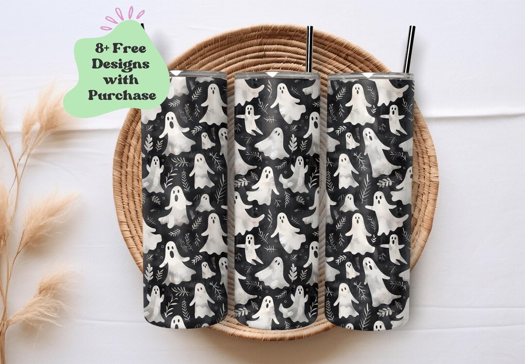 White Ghosts Tumbler Wrap | Ghosts Tumbler Wrap | Black White Tumbler ...