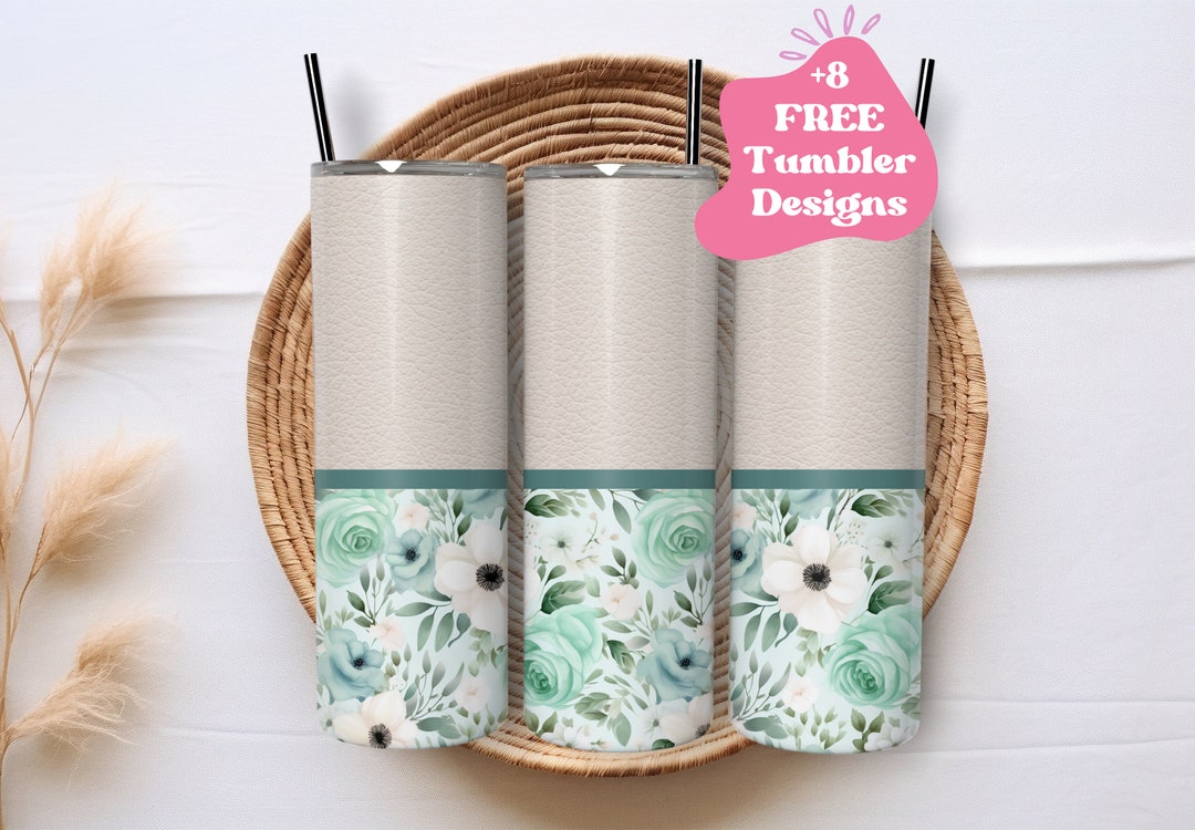 Mint Floral Tumbler Wrap | Mint Flower Tumbler Wrap PNG| Mint Green ...