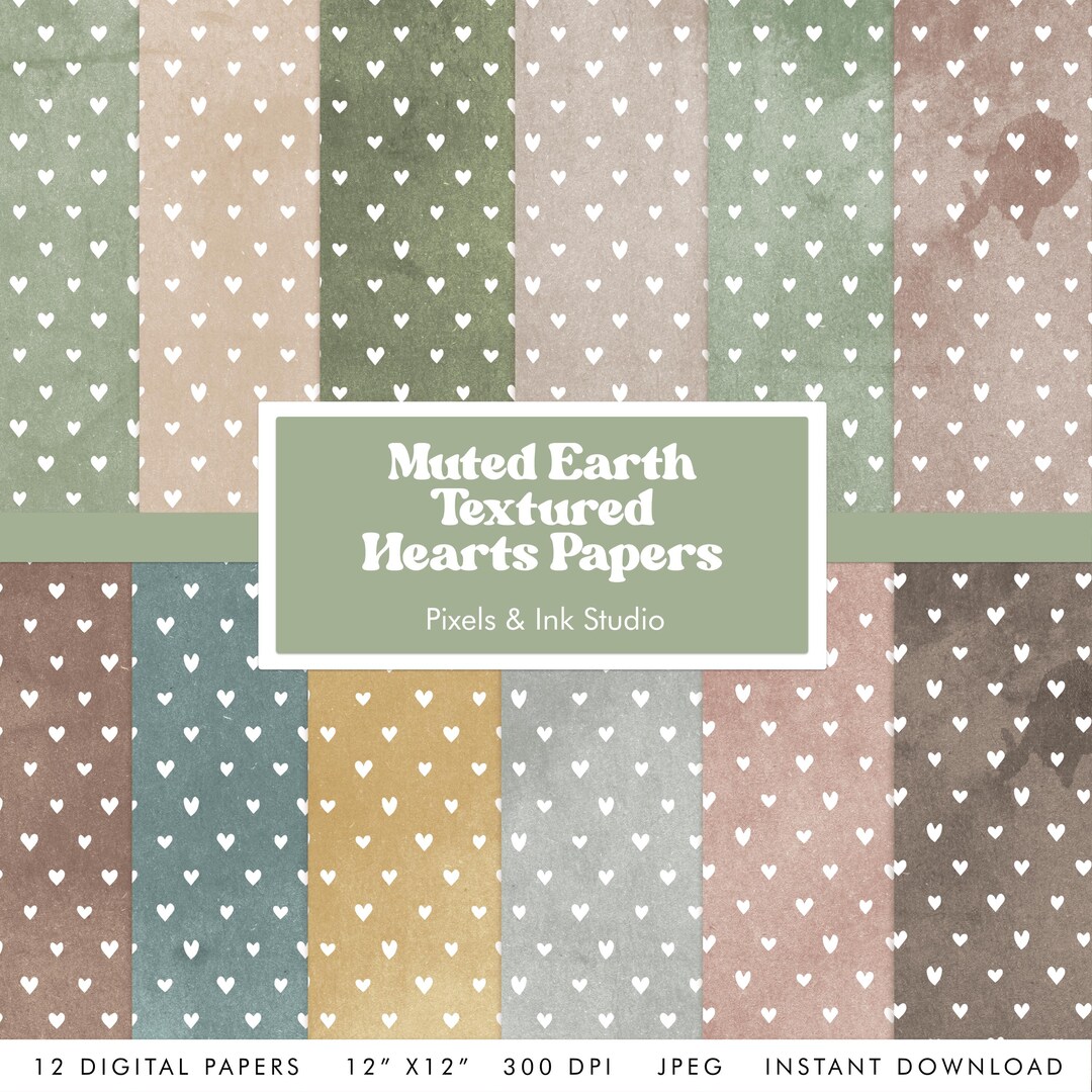 Muted Earth Hearts Digital Paper - Hearts Digital Scrapbook Paper ...