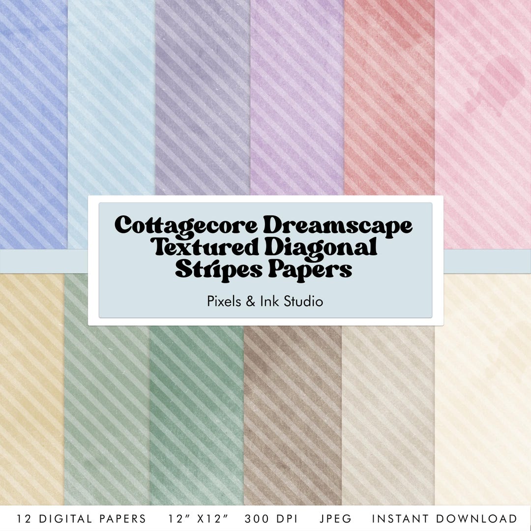 Cottagecore Dreamscape Diagonal Stripes Digital Paper - Diagonal ...