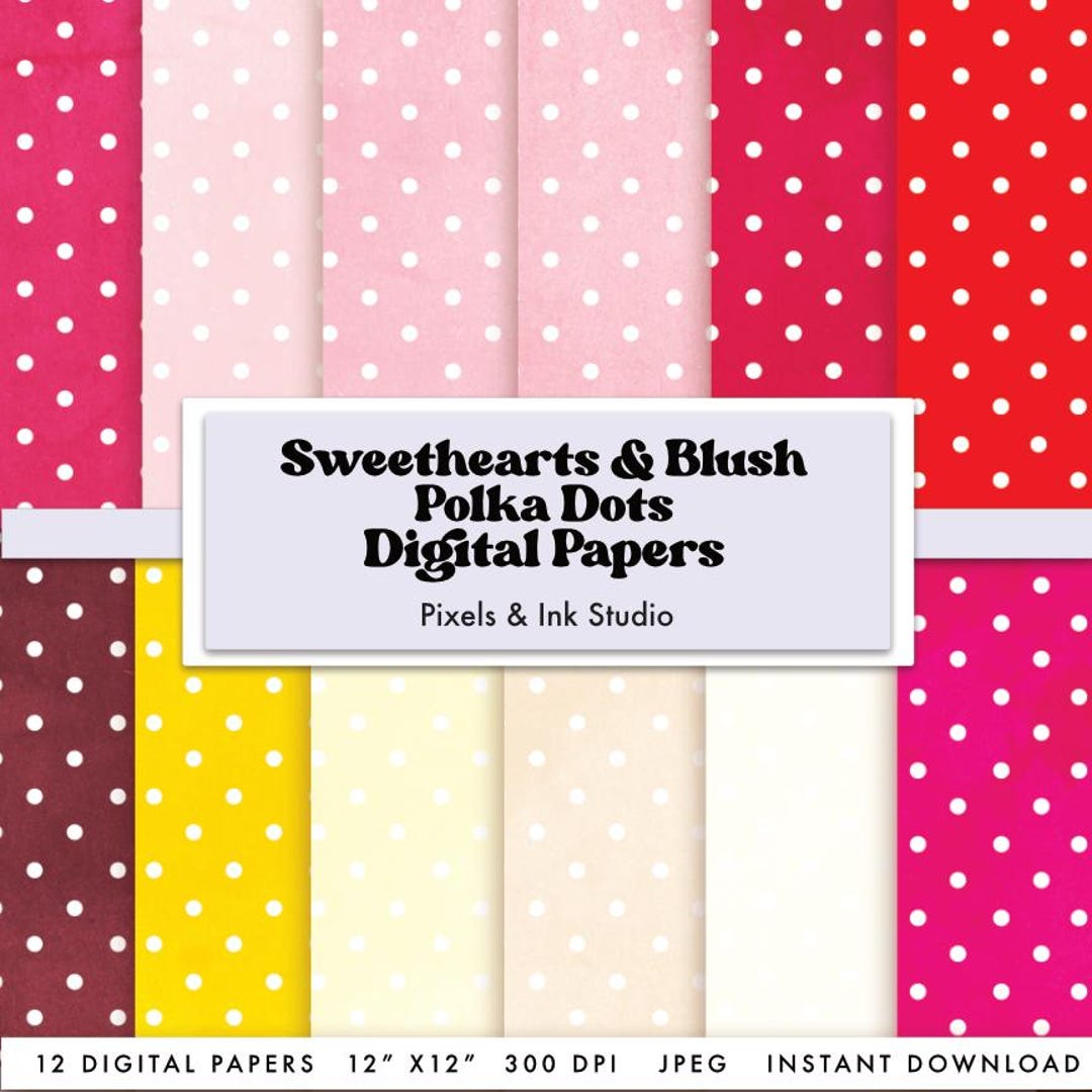 Sweethearts & Blush Polka Dots Digital Paper - Romantic Dots Digital ...