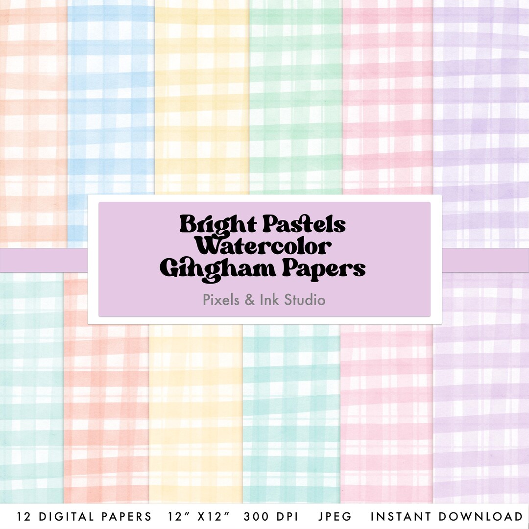 Pastel Gingham Digital Paper - Watercolor Gingham Digital Scrapbook ...