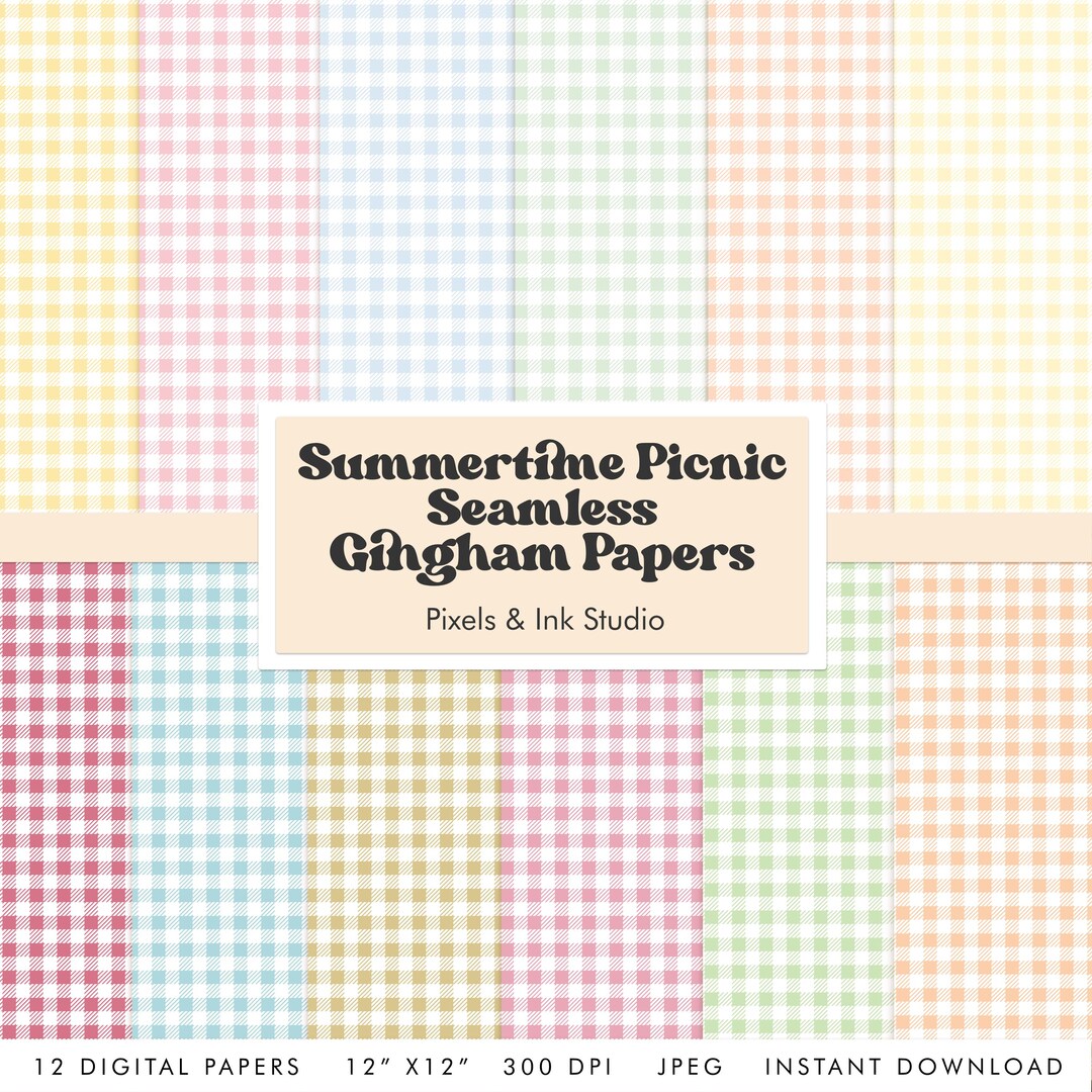 Summertime Picnic Gingham Digital Paper - Gingham Digital Scrapbook ...