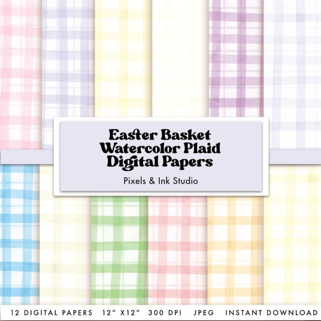 Easter Basket Watercolor Plaid Digital Papers – Pastel Scrapbook ...