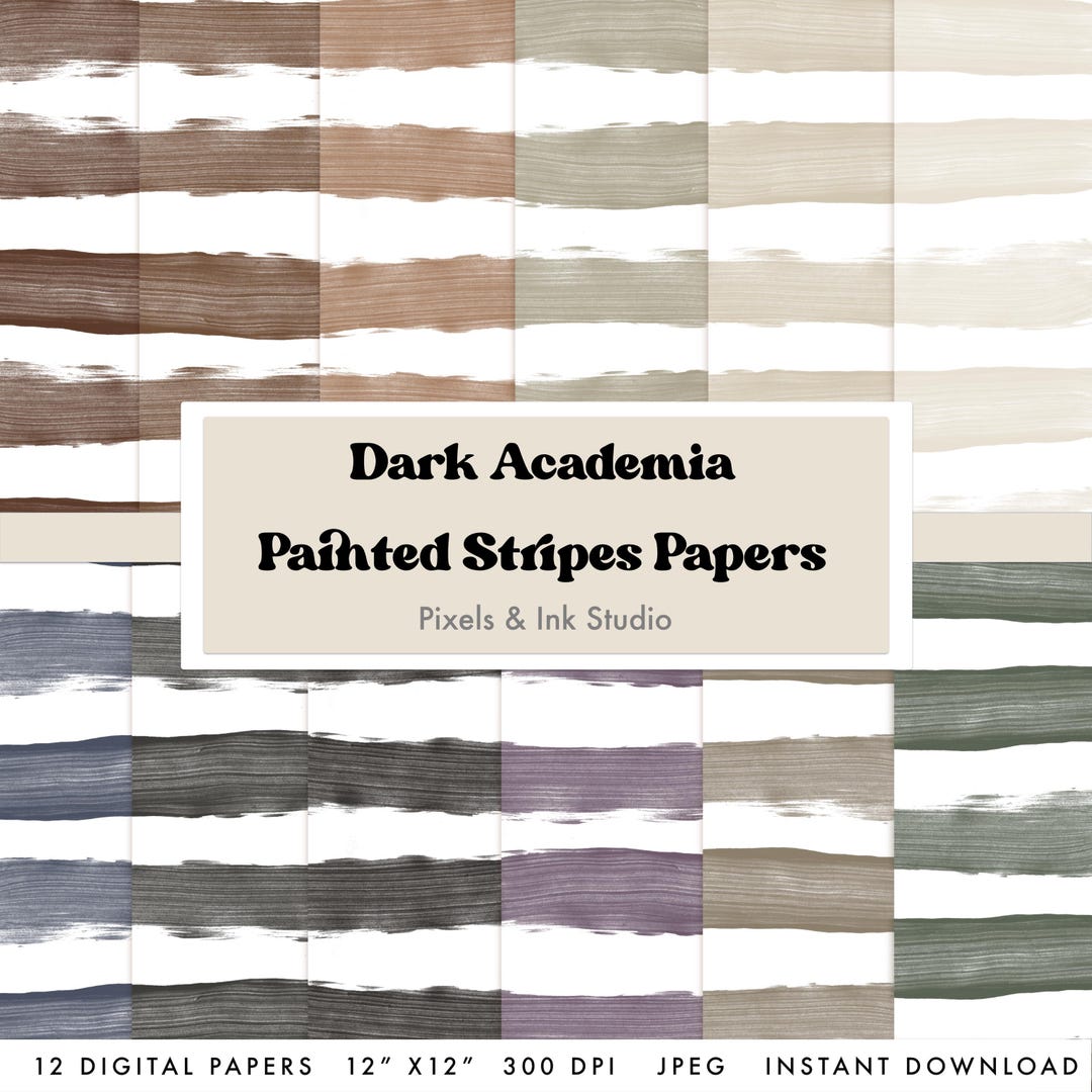 Dark Academia Striped Digital Paper - Painted Stripes Digital Scrapbook ...