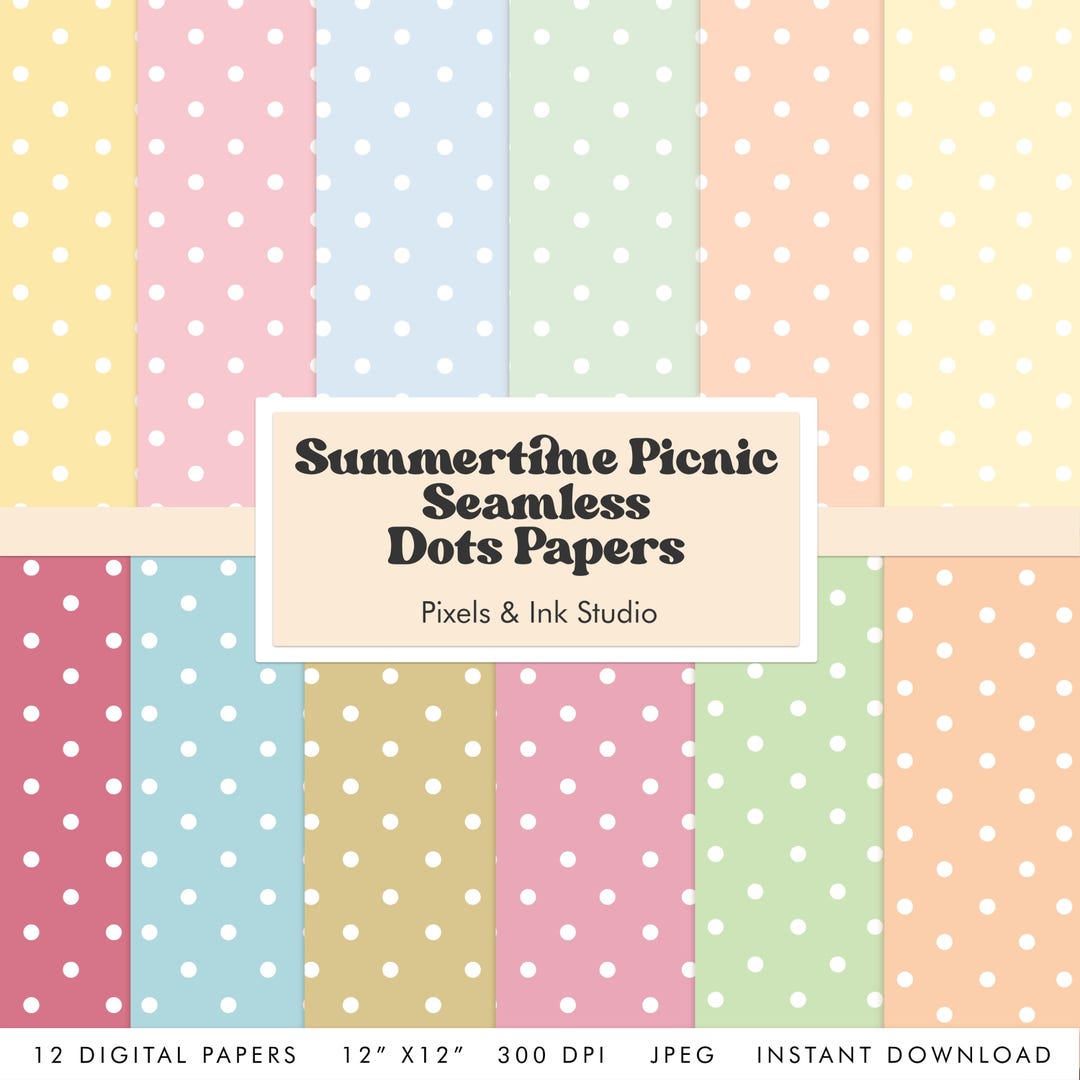 Summertime Picnic Dots Digital Paper - Polka Dots Digital Scrapbook ...