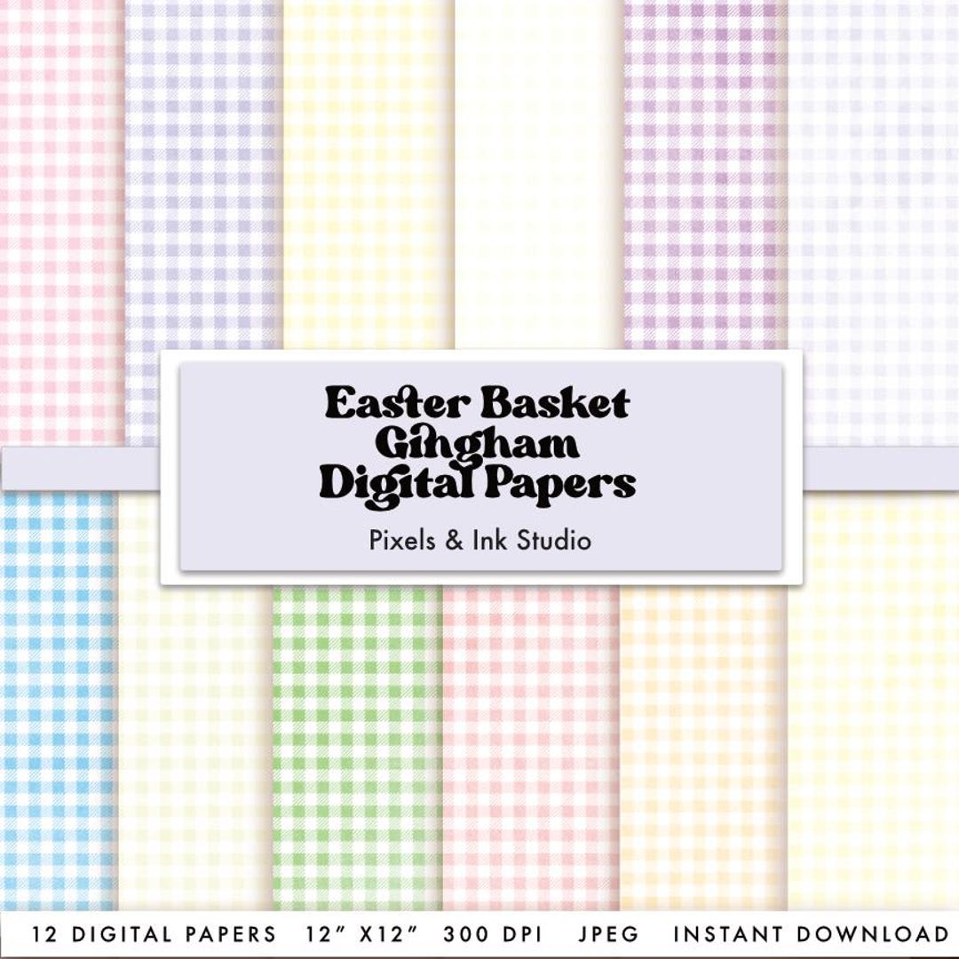 Easter Basket Gingham Digital Paper - Gingham Digital Scrapbook Paper ...