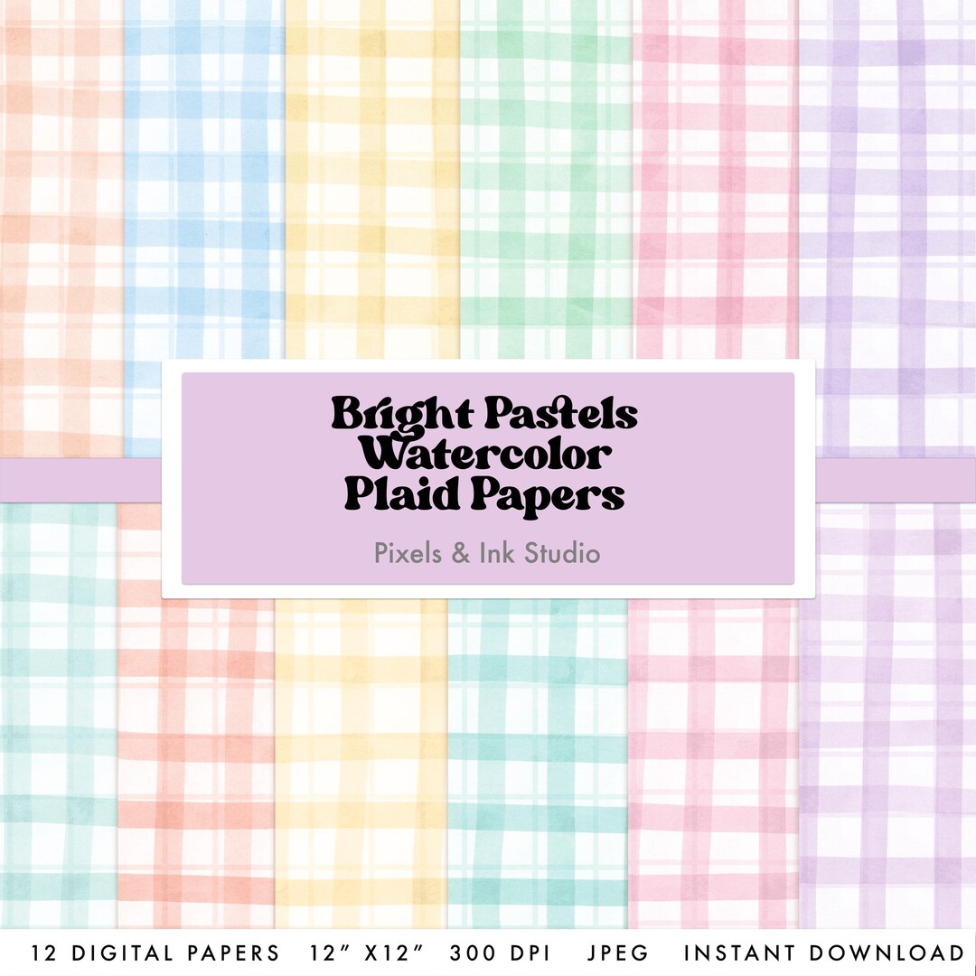 Pastel Plaid Digital Paper - Watercolor Plaid Digital Scrapbook Paper ...