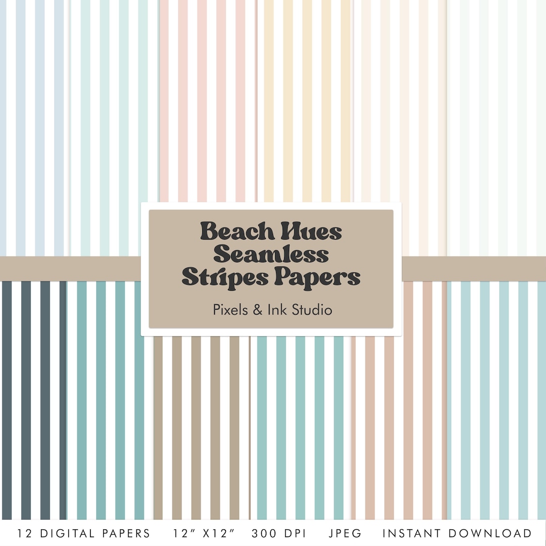 Beach Hues Stripes Digital Paper - Stripes Digital Scrapbook Paper ...