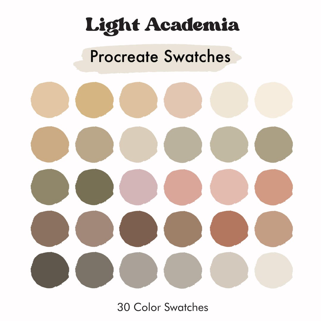 Light Academia Aesthetic Procreate Color Palette | 30 Soft Swatches for ...