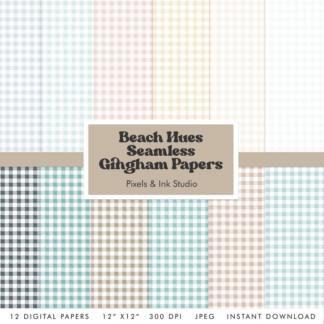 Beach Hues Gingham Digital Paper - Gingham Digital Scrapbook Paper ...