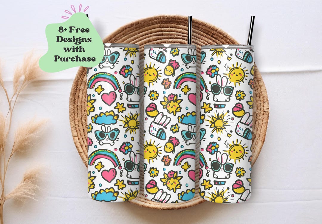 Bright Doodles Tumbler Design Wrap Png Doodle Rainbow Tumbler Wrap ...