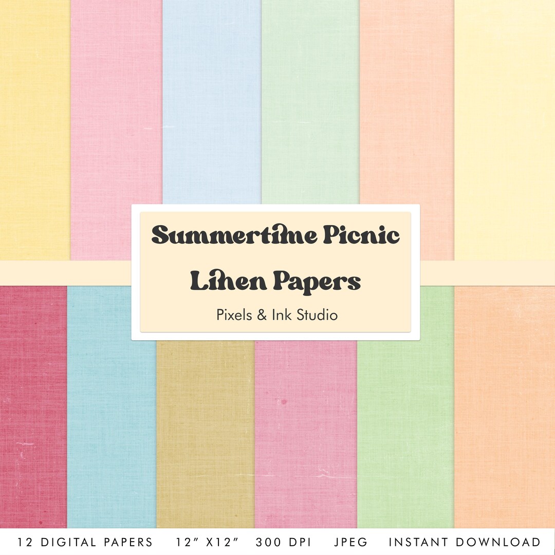 Summertime Picnic Digital Paper - Linen Digital Scrapbook Paper ...