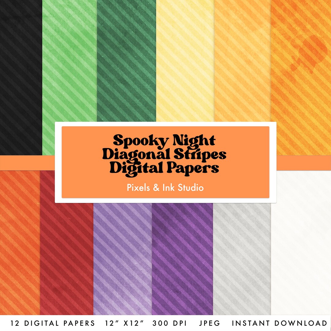 Spooky Night Diagonal Stripes Digital Paper - Halloween Stripe Digital ...