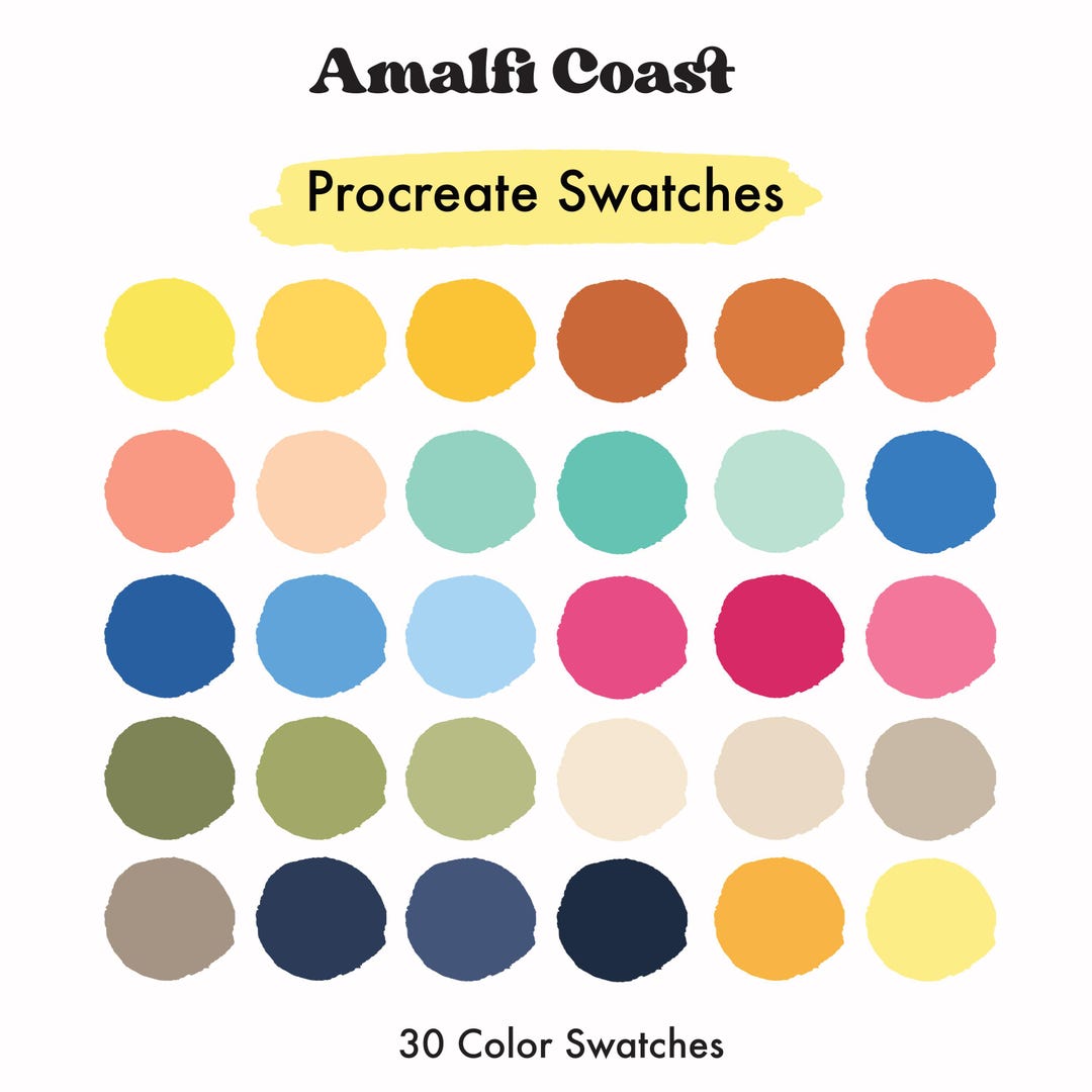 Amalfi Coast Aesthetic Procreate Color Palette | 30 Bright Summer ...