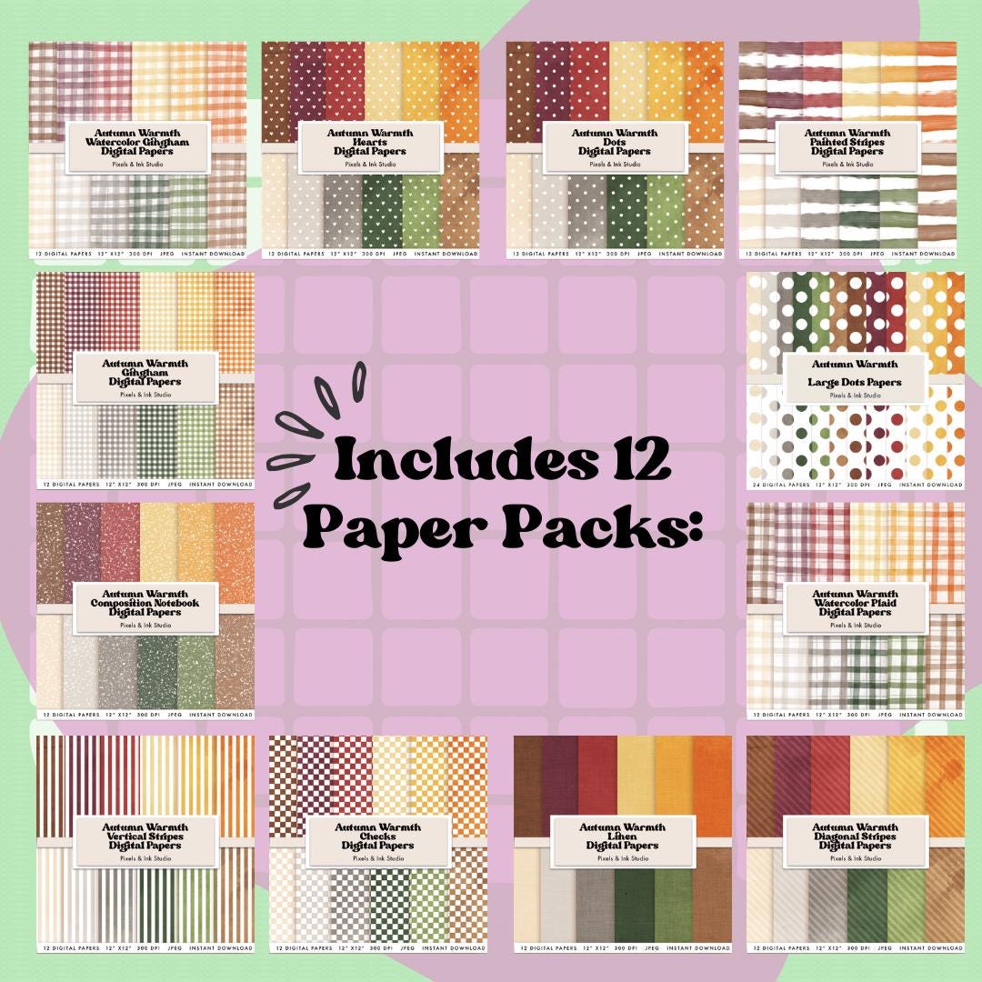 Autumn Warmth Digital Paper Bundle - Digital Scrapbook Paper Bundle ...
