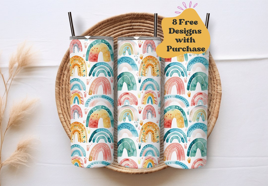 Bright Rainbow Tumbler Design Wrap Png | Doodle Rainbow Tumbler Wrap ...