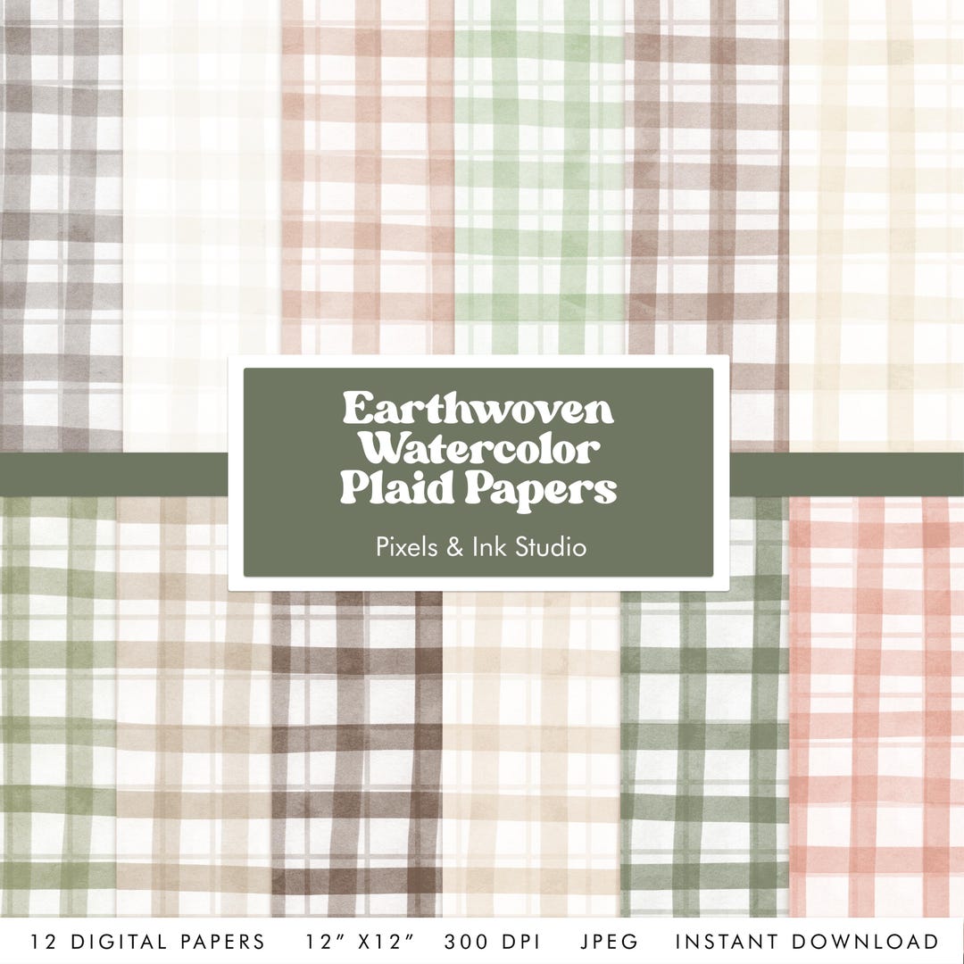 Earthwoven Neutrals Plaid Digital Paper - Watercolor Plaid Digital ...