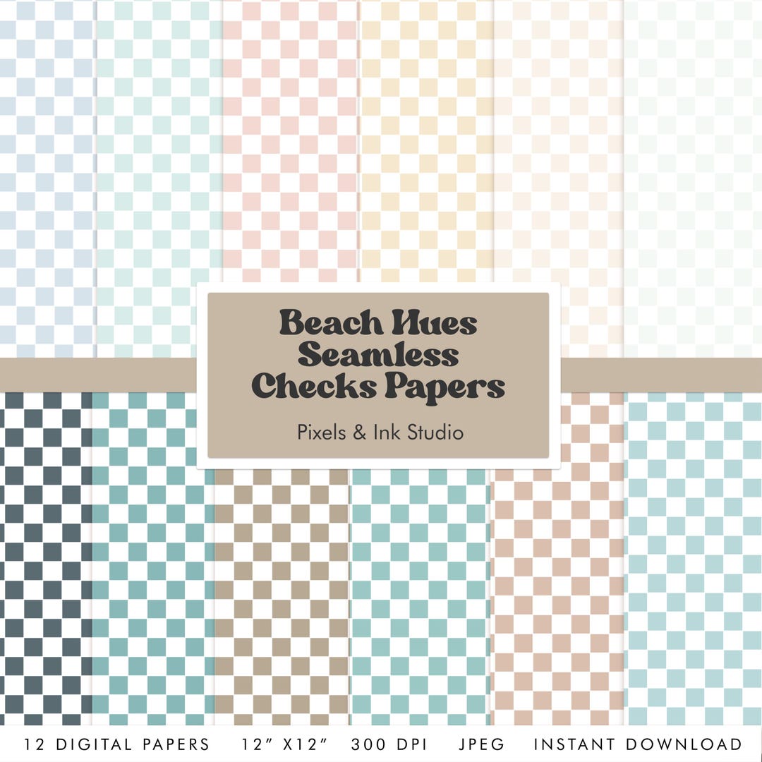 Beach Hues Checks Digital Paper - Checks Digital Scrapbook Paper ...
