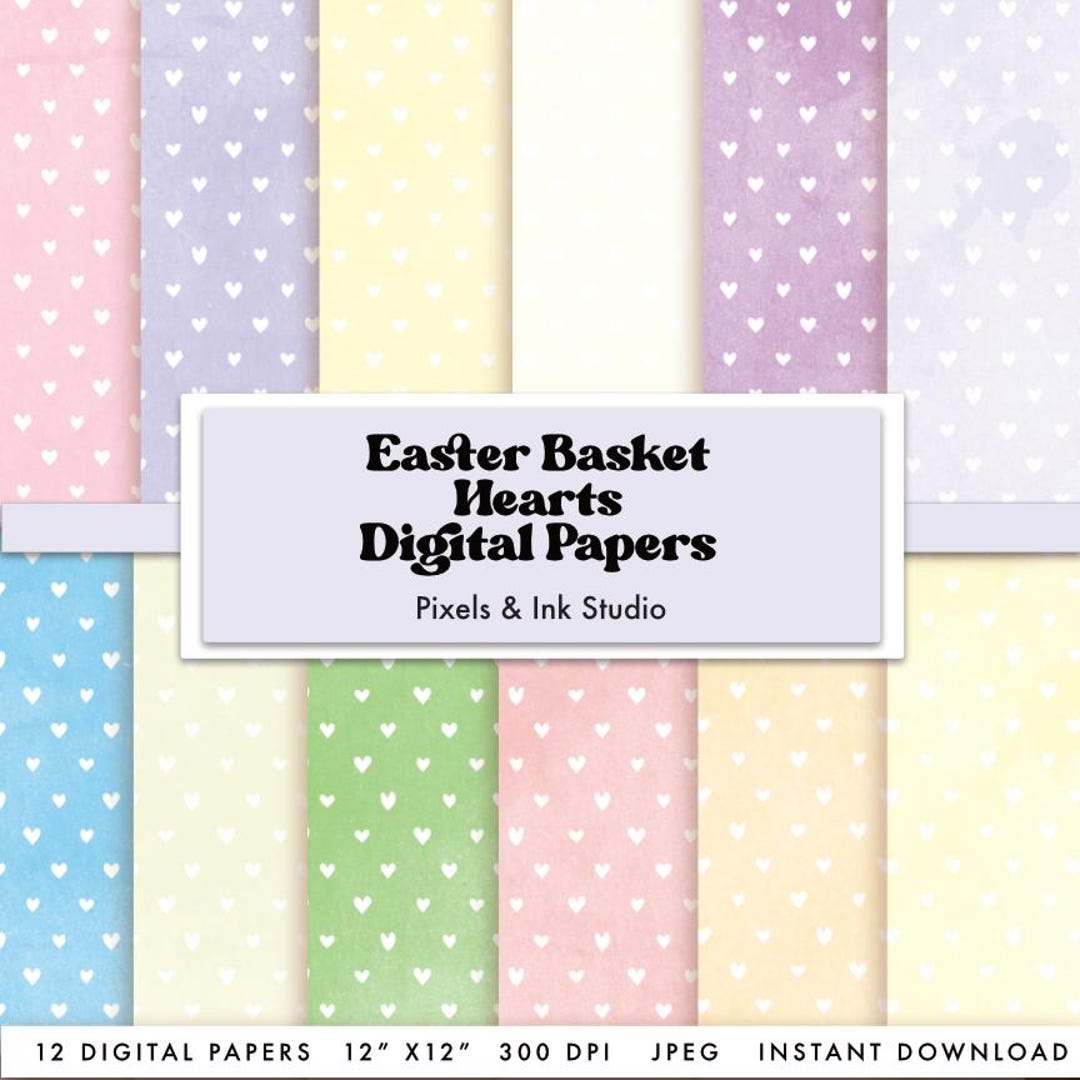 Easter Basket Hearts Digital Paper – Pastel Spring Scrapbook ...