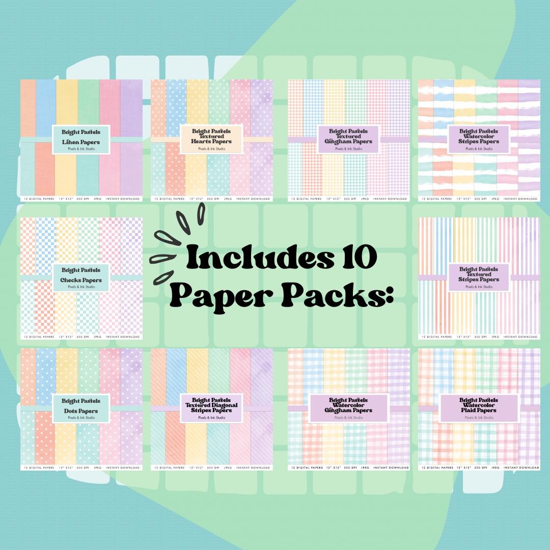 Bright Pastels Digital Paper Bundle - Digital Scrapbook Paper Bundle ...