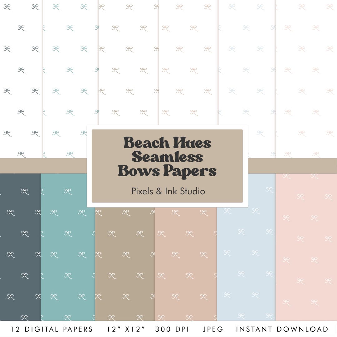 Beach Hues Bows Digital Paper - Pretty Bows Digital Scrapbook Paper ...