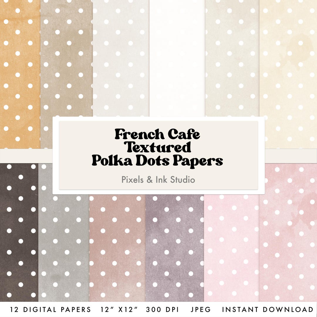 French Cafe Polka Dots Digital Paper - Romantic Dots Digital Scrapbook ...