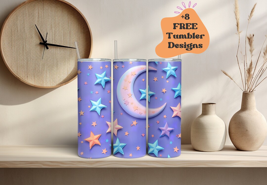 3D Stars and Moon Tumbler Wrap | 3D Moon Tumbler | Puffy Moon and Stars ...