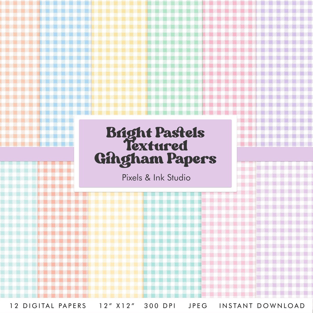 Pastel Gingham Digital Paper - Gingham Digital Scrapbook Paper - Pastel ...