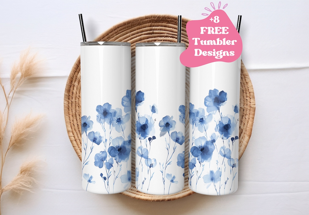 Watercolor Blue Flower Tumbler Wrap Blue Tumbler PNG Flower Tumbler ...