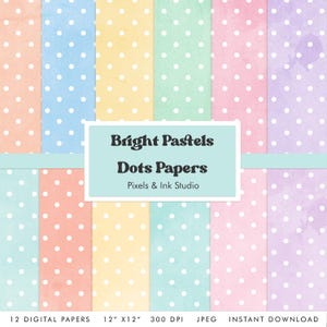 Pastel Polka Dots Digital Paper - Dots Digital Scrapbook Paper - Pastel ...