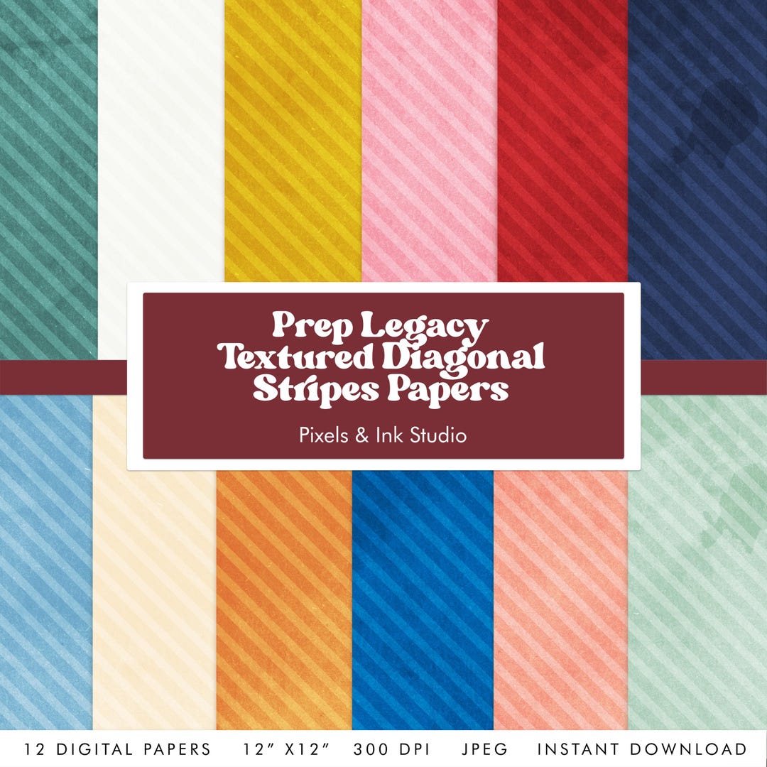 Preppy Diagonal Stripes Digital Paper - Striped Digital Scrapbook Paper ...