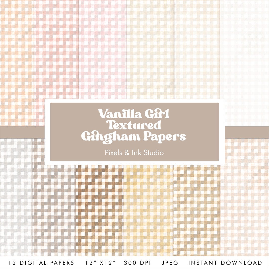 Vanilla Girl Gingham Digital Paper - Neutral Gingham Digital Scrapbook ...