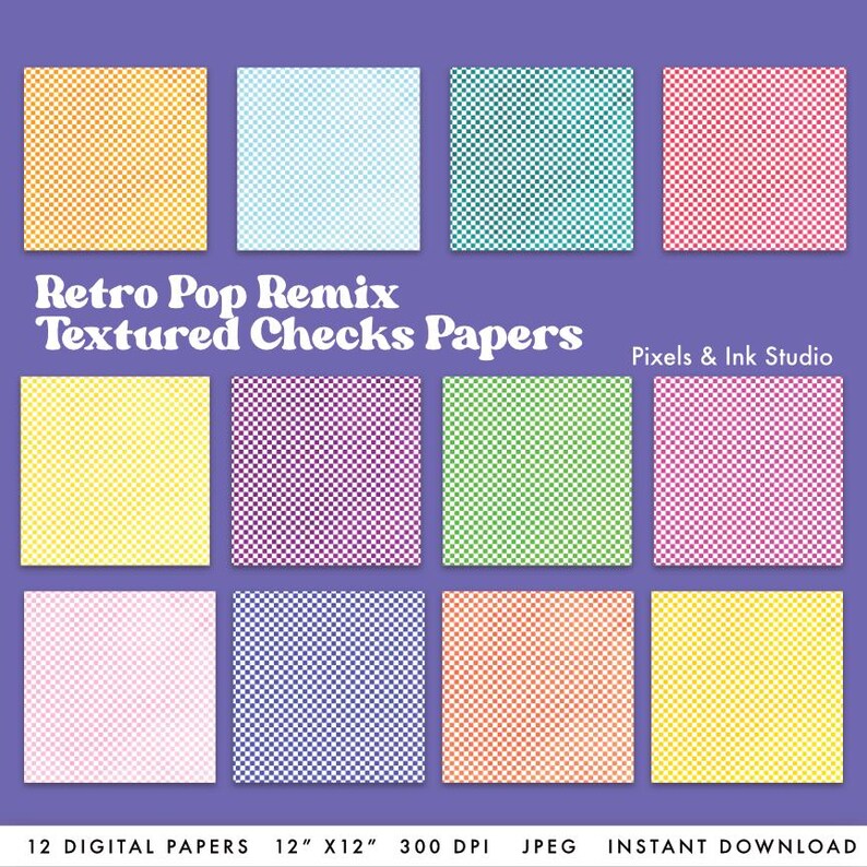 90s Colors Checkered Digital Paper - Retro Pop Remix Scrapbook ...
