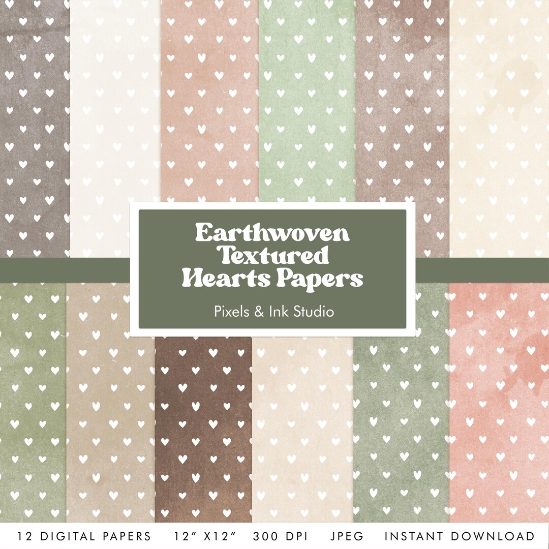 Earthwoven Neutrals Hearts Digital Paper - Hearts Digital Scrapbook ...