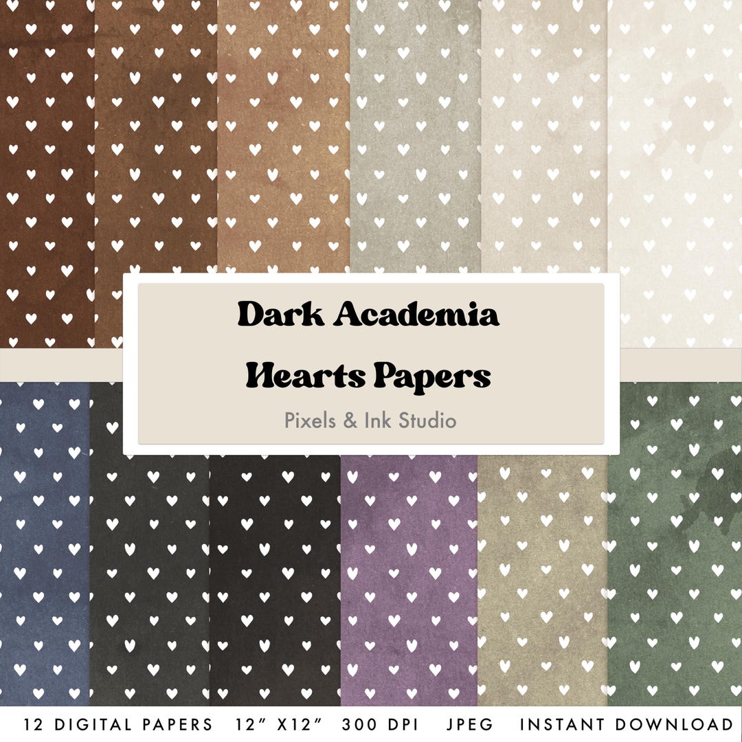Dark Academia Hearts Digital Paper - Hearts Digital Scrapbook Paper ...