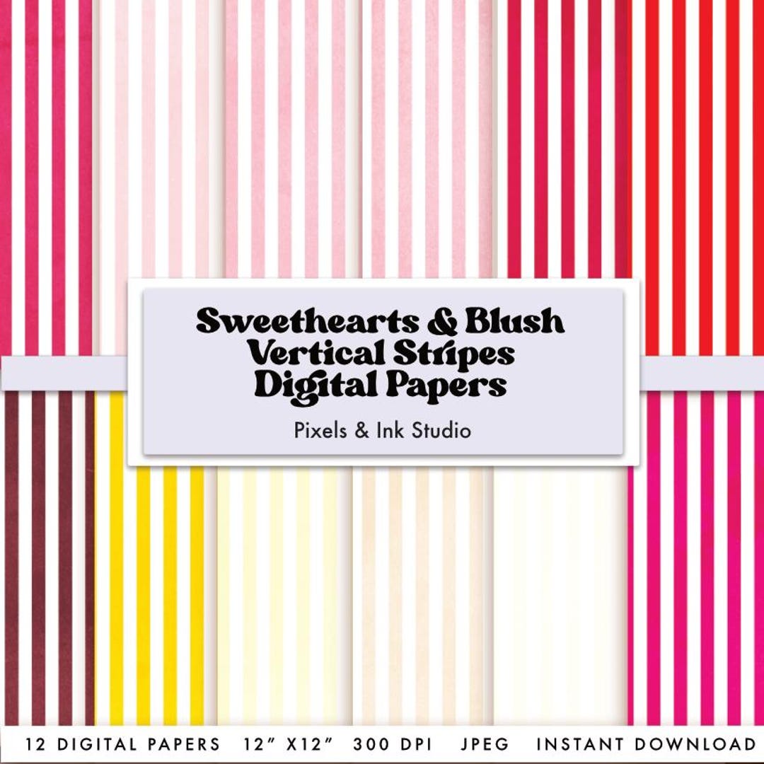 Sweethearts & Blush Stripes Digital Paper - Striped Digital Scrapbook ...