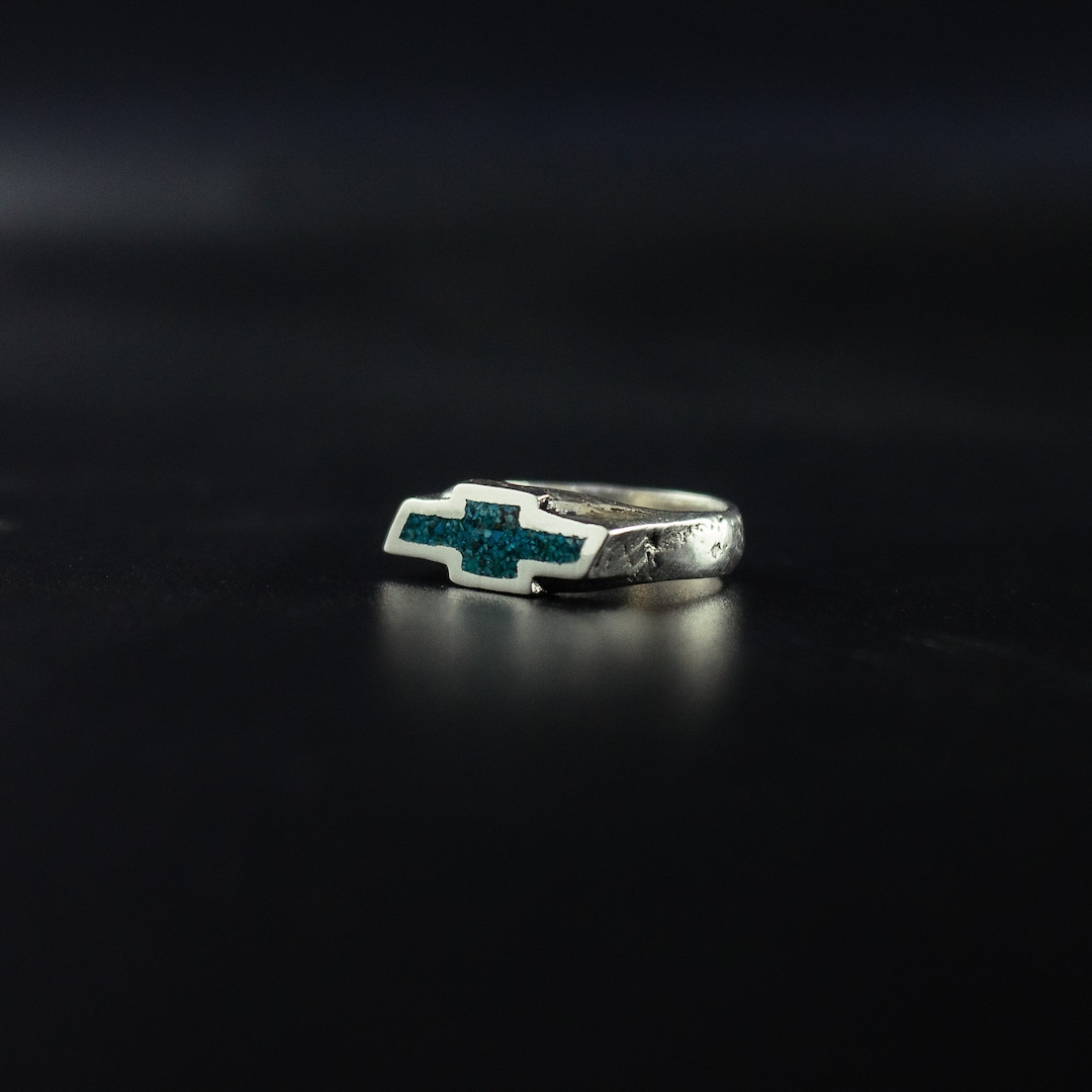 Chevy Bowtie Inlay Ring Chevrolet Logo on Simple Comfort Band Turquoise ...