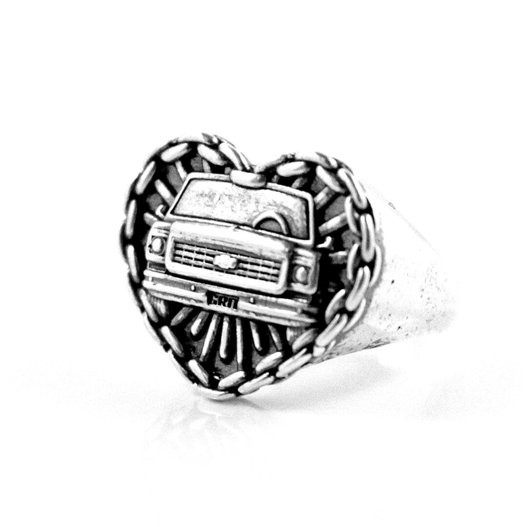 Chevy Heart Chain Border Truck Ring | Sterling Silver Squarebody ...