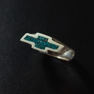 Chevy Bowtie Inlay Ring Chevrolet Logo on Simple Comfort Band Turquoise ...