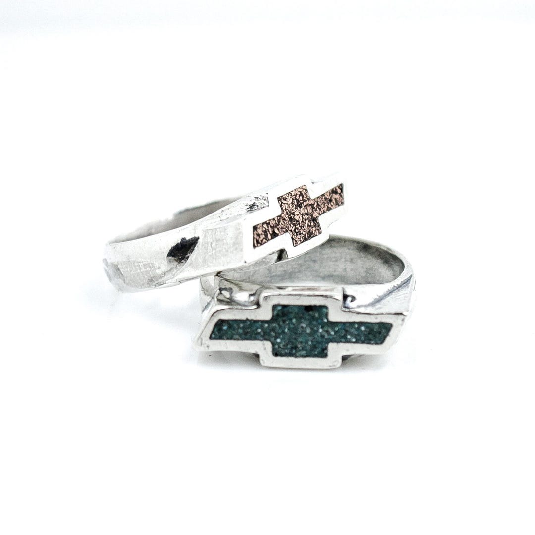 Chevy Bowtie Ring in Sterling Silver With Option of Crushed Stone Inlay ...