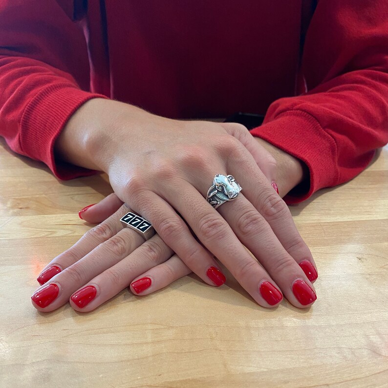 Cow Head Ring With Wheat Heart on Sides Cattle Ring - Etsy