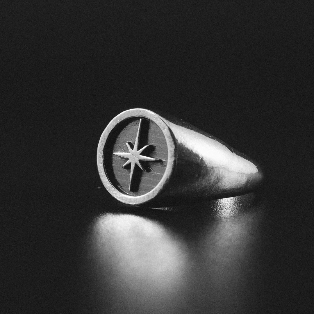 North Star Signet Ring Quality Silver Signet Ring Celestial Round Ring ...
