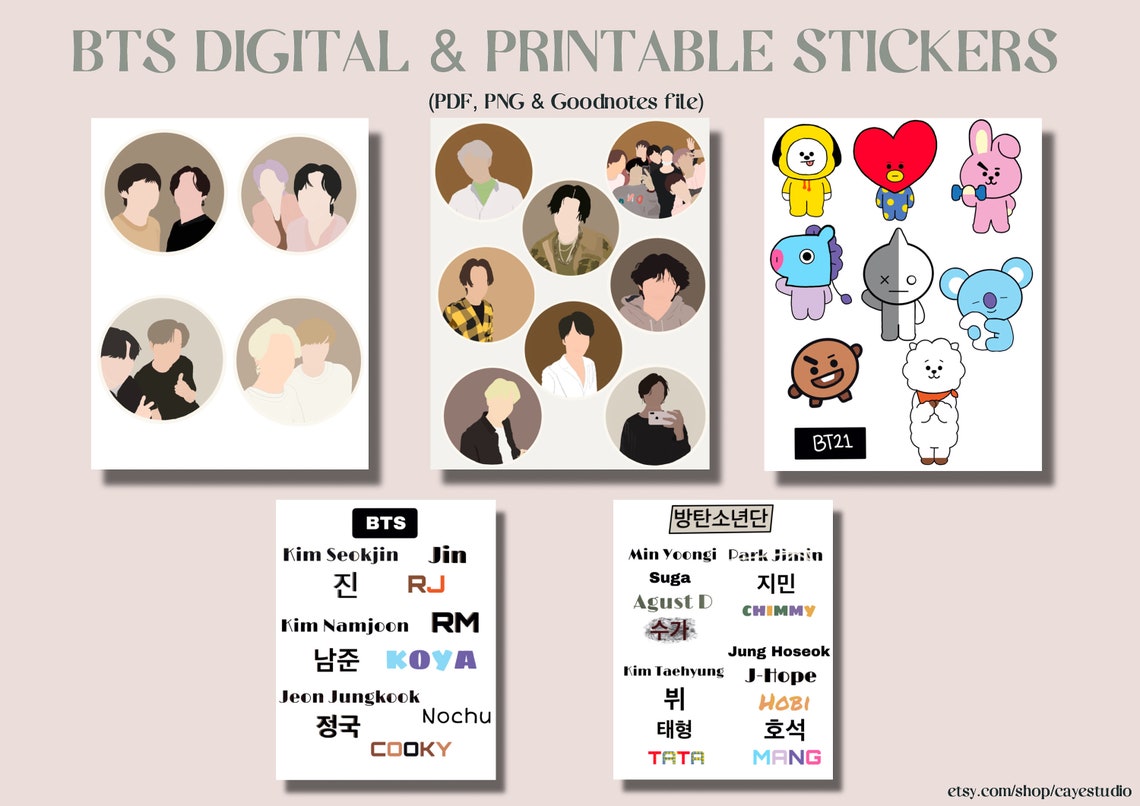 BTS 7 Printable Sticker Bundle INSTANT Download - Etsy