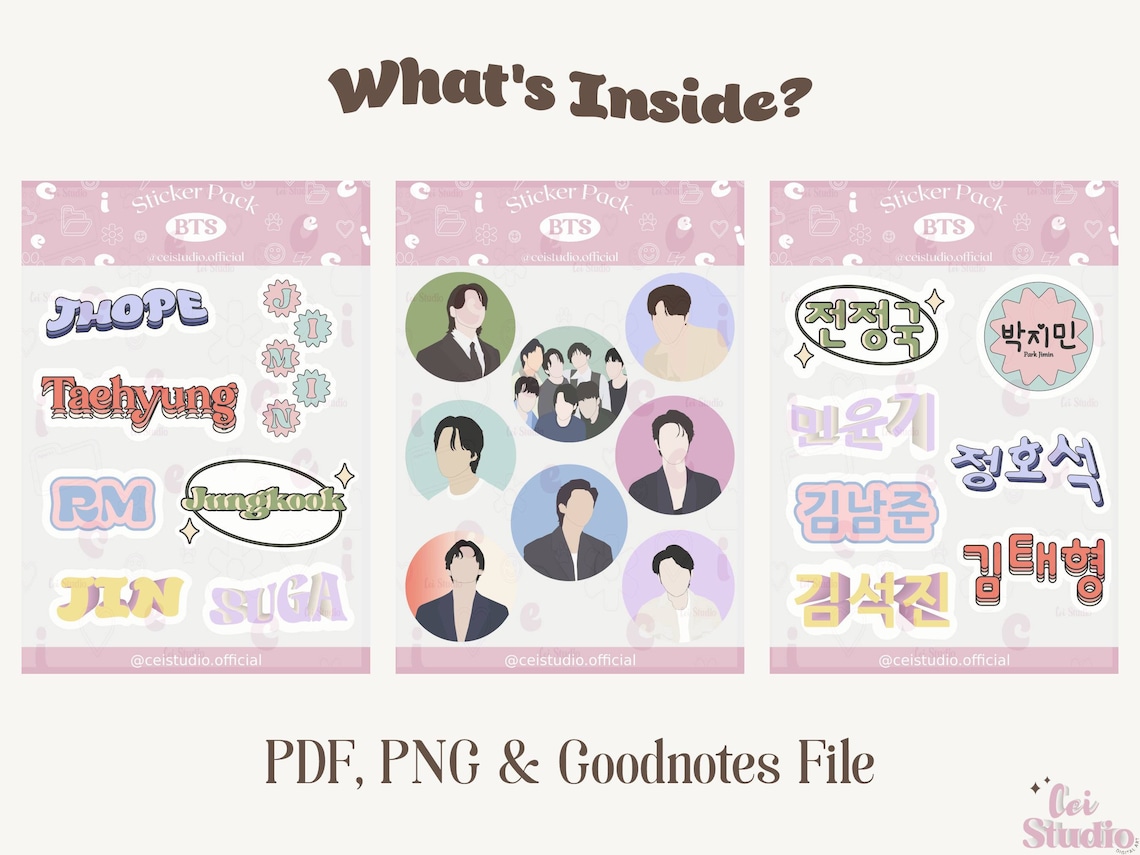 BTS 7 Sticker Pack Digital and Printable Sticker | Instant Download ...