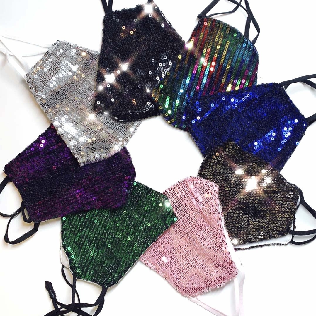 Black Sequin Face Mask - Etsy
