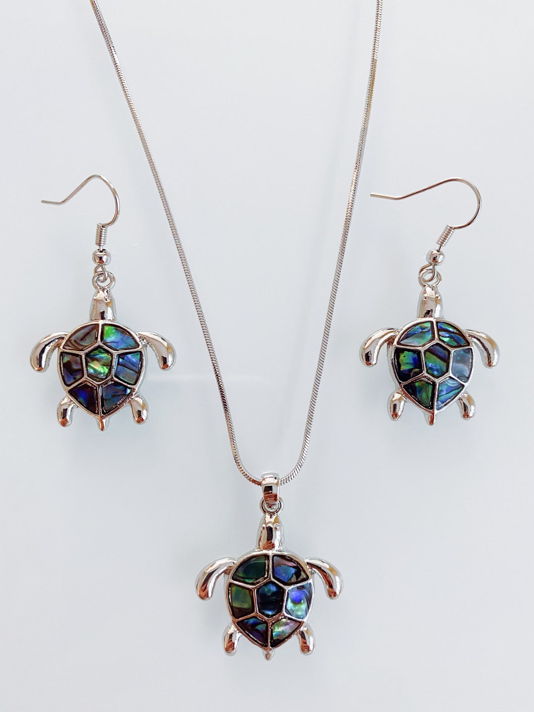 Abalone Turtle Necklace & Earrings Set, Turtle Jewelry, Abalone Shell ...