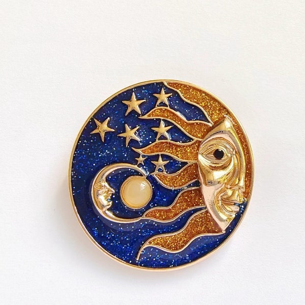 Vintage Sun Moon Brooch - Etsy