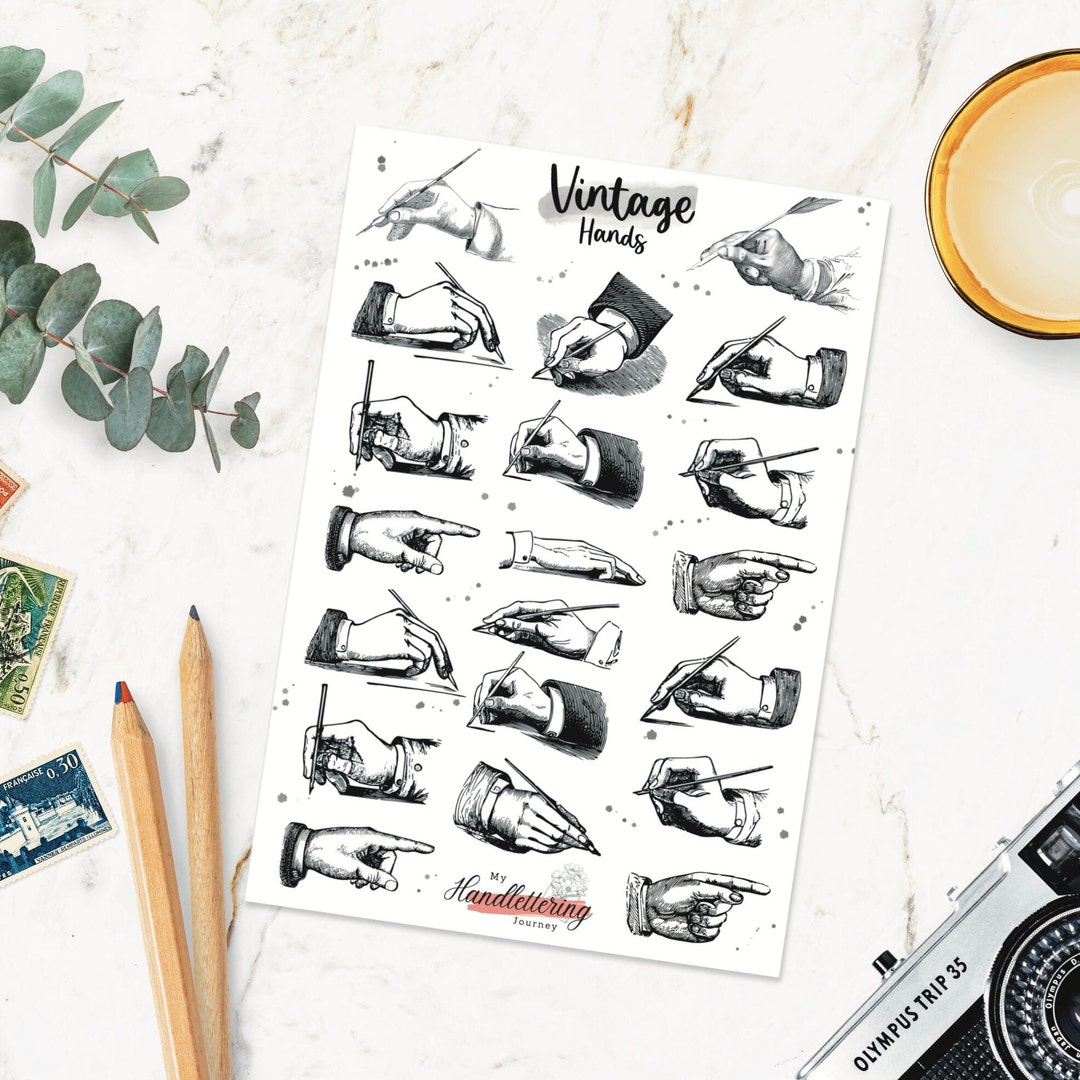 Vintage Hand Stickers/ Writing Hand/ Pointing Finger/ Drawing Hand ...