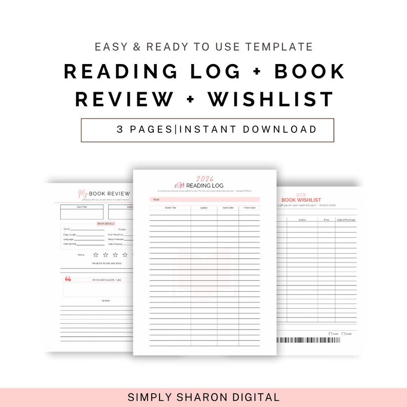 Reading Log Printable | Book Review Template | Wishlist | Tracker PDF ...
